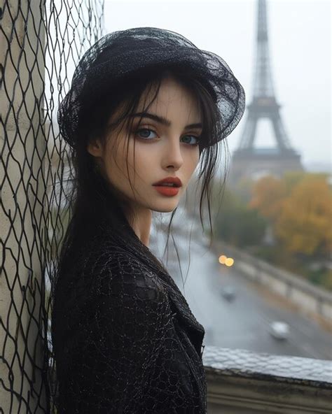 Portrait Of A Beautiful Girl In Paris With Eiffel Tower In The