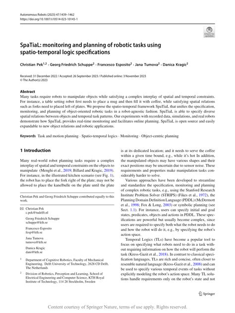 Pdf Spatial Monitoring And Planning Of Robotic Tasks Using Spatio