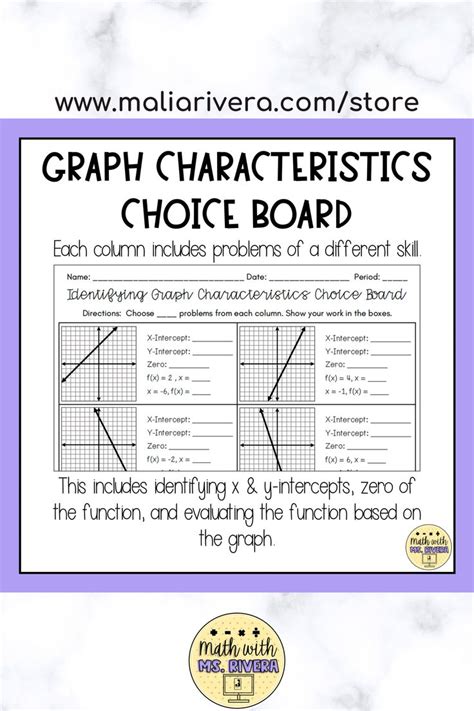 identifying linear graph characteristics worksheet choice board algebra
