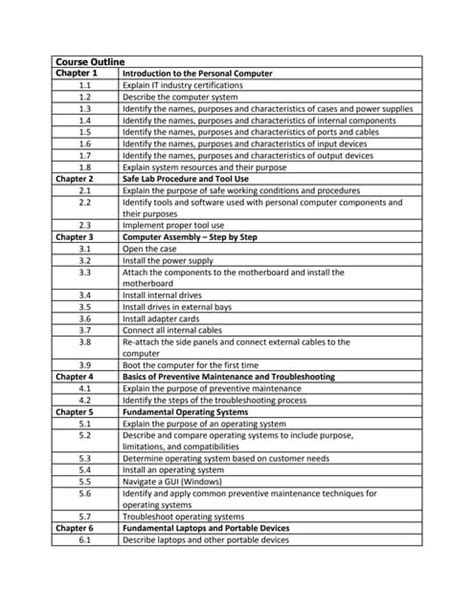 Course Outline Summary Pdf