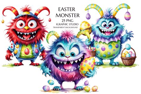 Cute Easter Monster Clipart Bundle Graphic By Igraphic Studio