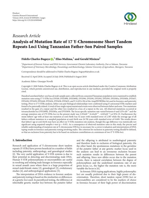 Pdf Analysis Of Mutation Rate Of 17 Y Chromosome Short Tandem Repeats Loci Using Tanzanian