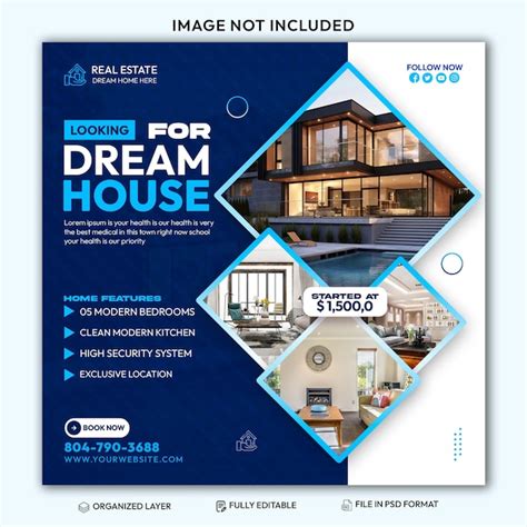 무료 Psd 부동산 인스타그램 포스트 또는 소셜 미디어 배너 디자인 템플릿 프리미엄 Psd 파일