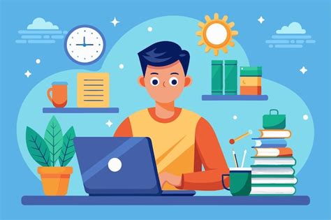 A Focused Individual Works On Assignments Using A Laptop In A Bright