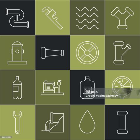 세트 라인 산업 금속 파이프 물 미터 웨이브 소화전 및 밸브 아이콘 벡터 공학에 대한 스톡 벡터 아트 및 기타 이미지 공학 관 튜브 관로 Istock
