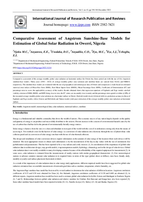 pdf comparative assessment of angstrom sunshine base models for