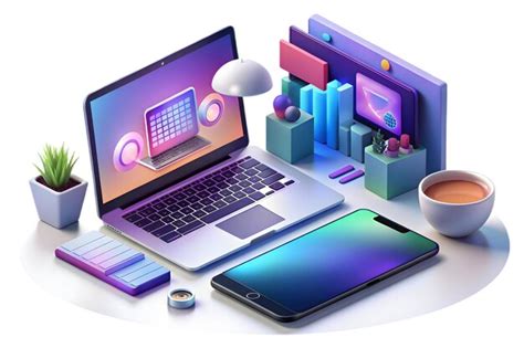 Modern Workspace With Holographic Design Software On Laptop And Tablet Screens Features Flexible