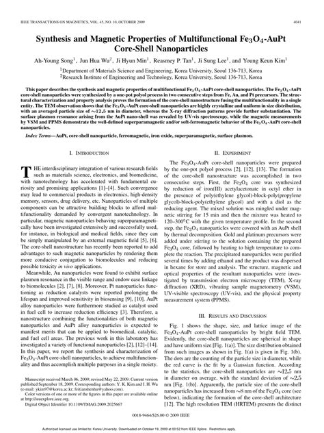 Pdf Synthesis And Magnetic Properties Of Multifunctional Fe O Aupt Core Shell Nanoparticles