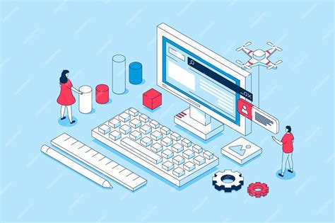 Premium Vector Programming Concept In 3d Isometric Design People Working With Code Or Script