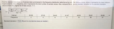 solved find the standard deviation s of sample data