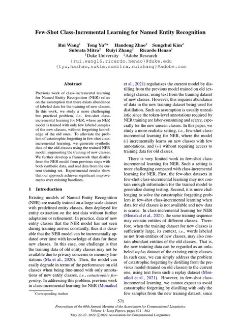 2022acl few shot class incremental learning for named entity