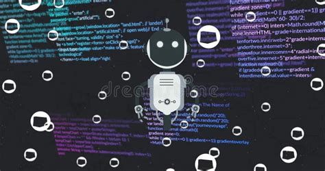 Image Of Ai Chat Bot And Icons Over Data Processing Background Stock