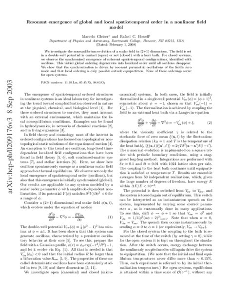 Pdf Resonant Emergence Of Global And Local Spatiotemporal Order In A Nonlinear Field Model