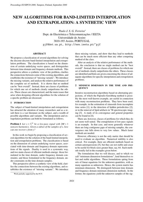 pdf new algorithms for band limited interpolation and extrapolation
