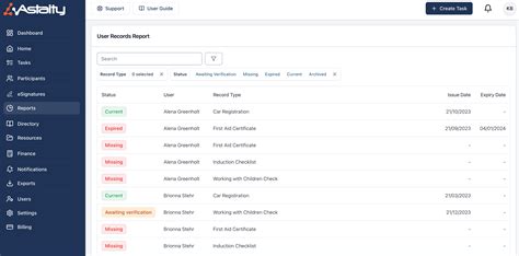 User Records Report Astalty Guide