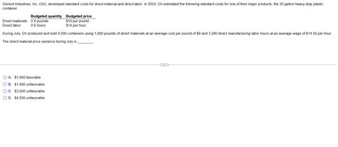 Solved Container The Direct Material Price Variance During