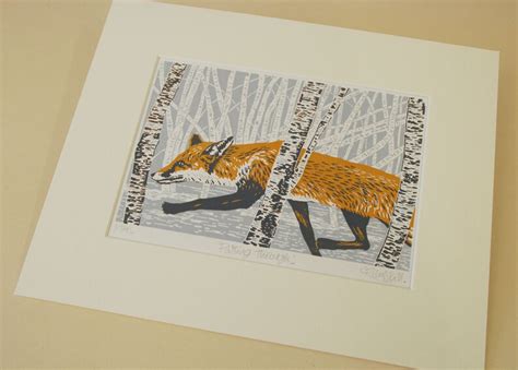 Fox Linocut Print Art Print Limited Edition Hand Cut Linocut Print Etsy