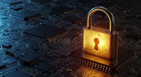 Security And Data Protection Glowing Padlock On A Circuit Board Symbolizing Cybersecurity Data