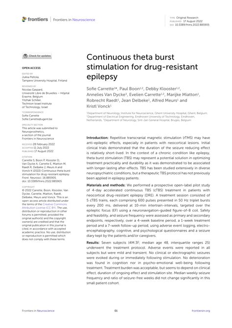 Pdf Continuous Theta Burst Stimulation For Drug Resistant Epilepsy