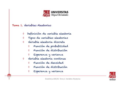 Tema Variables aleatorias Tema Variables Aleatorias Definición de variable aleatoria