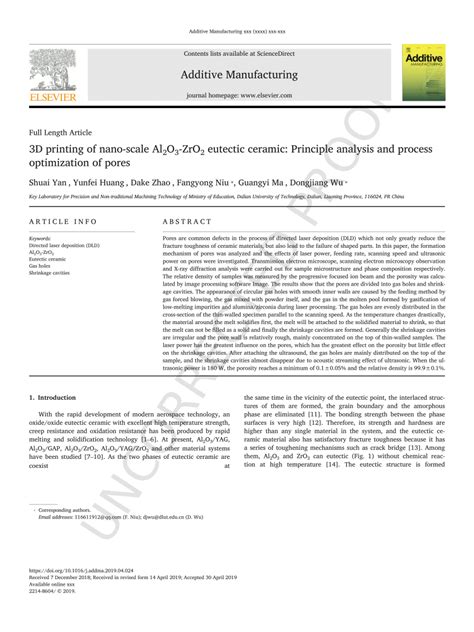 Pdf 3d Printing Of Nano Scale Al2o3 Zro2 Eutectic Ceramic Principle Analysis And Process