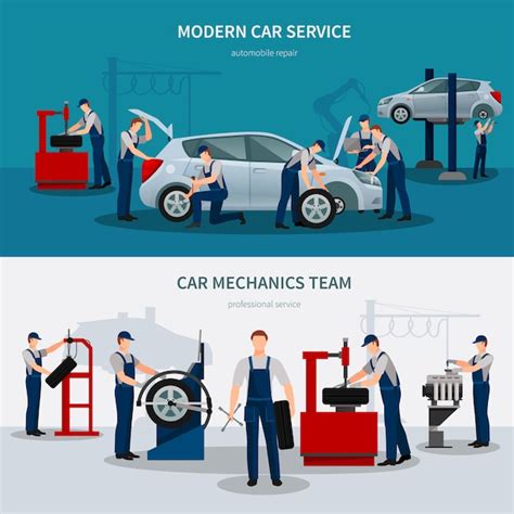 자동차 서비스 배너 세트 무료 벡터