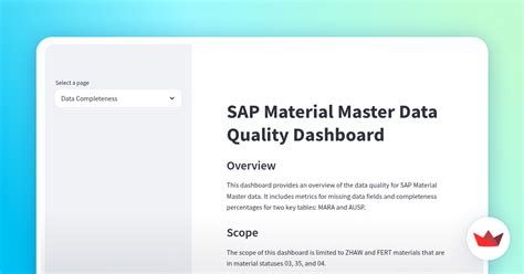 Sap Material Master Data Quality Dashboard