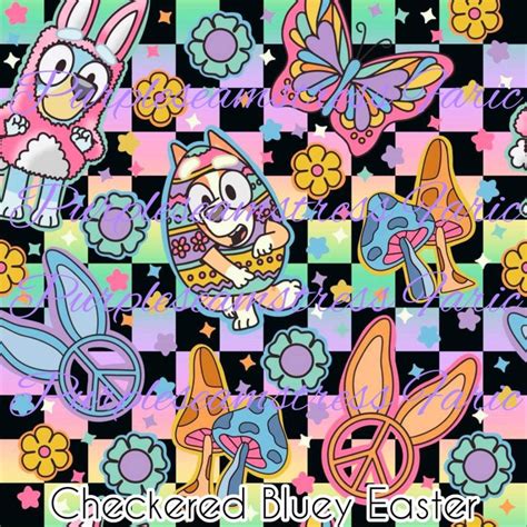Checkered Easter Bluey Purpleseamstress Fabric