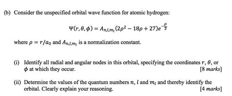 SOLVED Consider The Unspecified Orbital Wave Function For Atomic Hydrogen Y R Anlm P