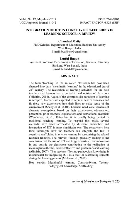 Pdf Integration Of Ict In Cognitive Scaffolding In Learning Science A Review