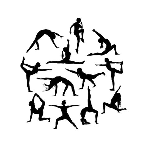 요가 포즈의 여성 실루엣 컬렉션 프리미엄 벡터