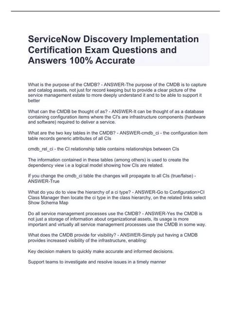 Servicenow Discovery Implementation Certification Exam Questions And Answers 100 Accurate