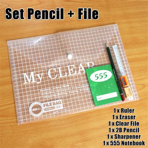 My Clear Bag Button File Folder A4 Size Stationery Pencil Pen T Set