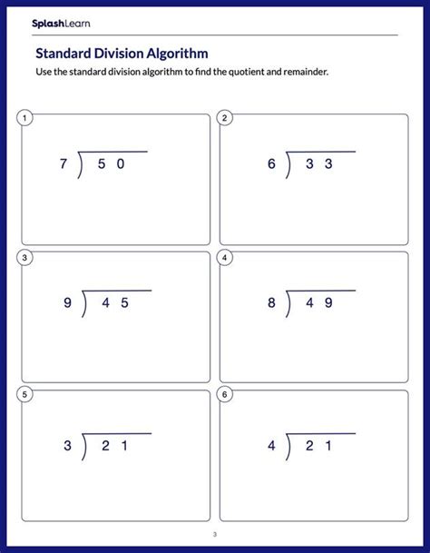 Divide The Numbers Using The Standard Algorithm Worksheet Printable Maths Sheet