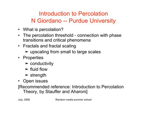 Percolation Theory Introduction Fractals And Properties