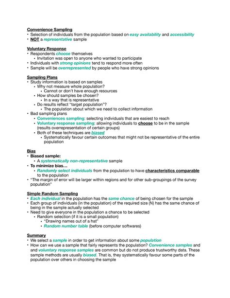 Stat 100 Week 2 Lecture Notes 2 Convenience Sampling Selection Of