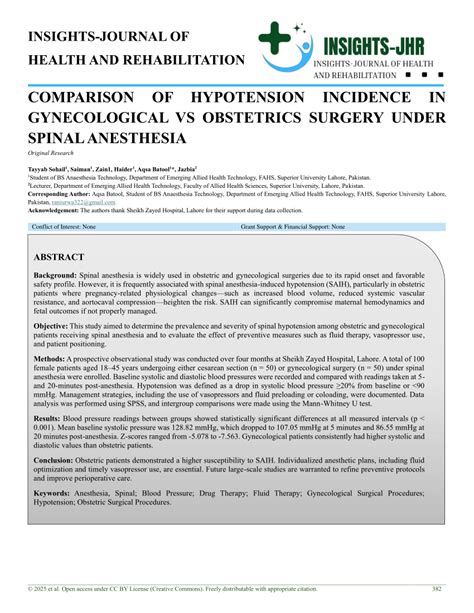 Pdf Comparison Of Hypotension Incidence In Gynecological Vs Obstetrics Surgery Under Spinal