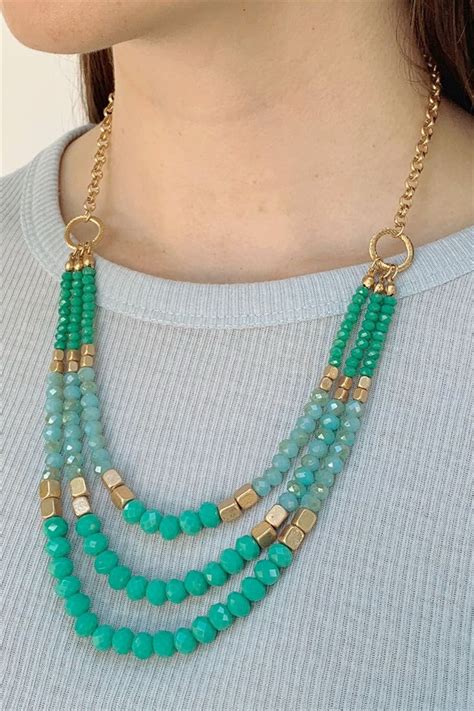 Blue Beaded Layered Necklace Trendy Multi Strand Beaded Necklaces For