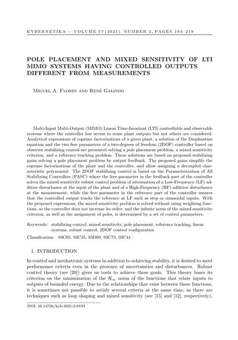 Pdf Pole Placement And Mixed Sensitivity Of Lti Mimo Systems Having Controlled Outputs