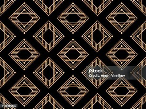 아르 데코 스타일의 기하학적 이음새가 없는 패턴 골든 라인 패턴 빈티지 선형 스타일 배경 화면 배너 포스터 및 광고 마케팅을위한 템플릿을 디자인하십시오 벡터 일러스트 레이