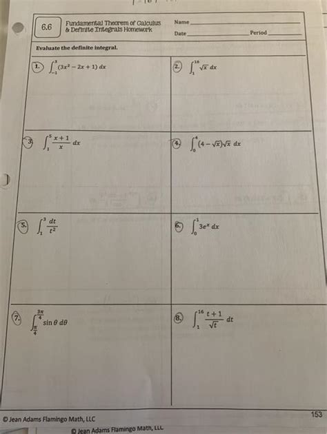 Solved Name 6 6 Fundamental Theorem Of Calculus And Definite