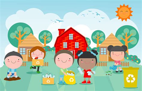 어린이 재활용 쓰레기를 분리 하는 아이 세계 저장 광고 브로셔 소년과 소녀 재활용 포스터 벡터 일러스트 레이 션에 대 한 서식 파일에 대 한 쓰레기 수집 아이에 대한 스톡