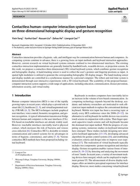 Contactless Humancomputer Interaction System Based On Three