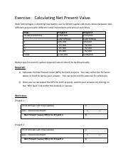 Calculating Net Present Value For Projects 1 And 2 Step By Step Course Hero