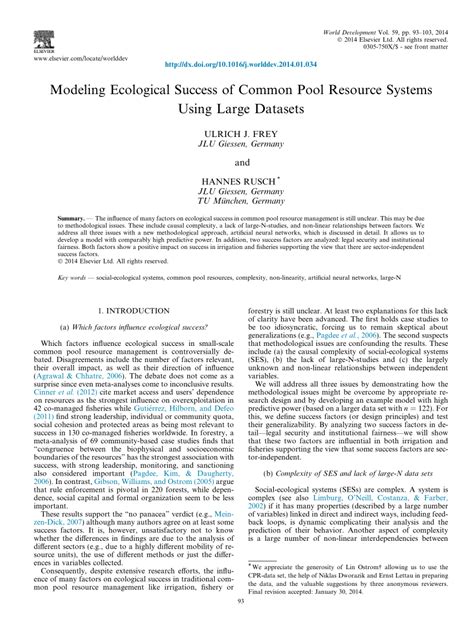 Pdf Modeling Ecological Success Of Common Pool Resource Systems Using Large Datasets