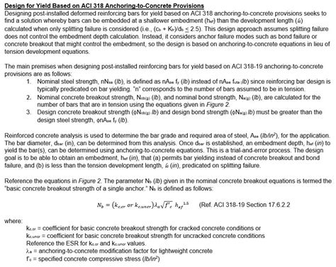 Post Installed Rebar Designing For Yield Based On Anchoring