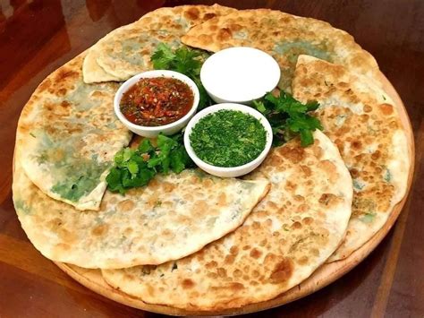 Afghan Bolani With Sauces And Herbs Recipe Traditional Afghan