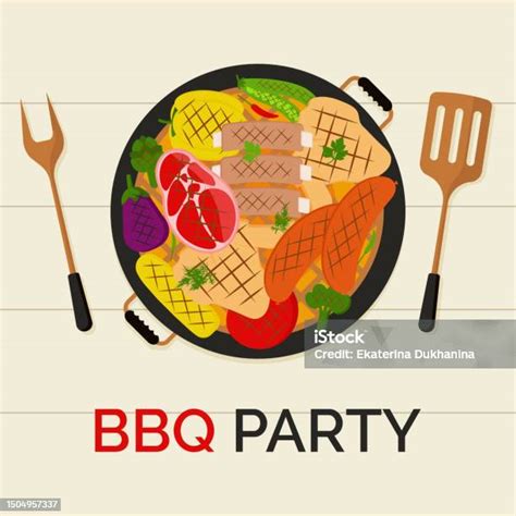 현충일 바베큐 파티 인사말 카드 미국 여름 바베큐 음식 벡터 그림입니다 가공육에 대한 스톡 벡터 아트 및 기타 이미지 가공육 건강에 좋지 않은 음식 건강한 식생활
