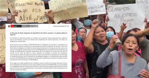 Diris Lima Norte Niega Deuda Con Empresa De Limpieza Tras Protesta De