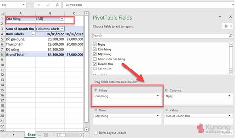 sử dụng filter trong pivot table để lọc dữ liệu